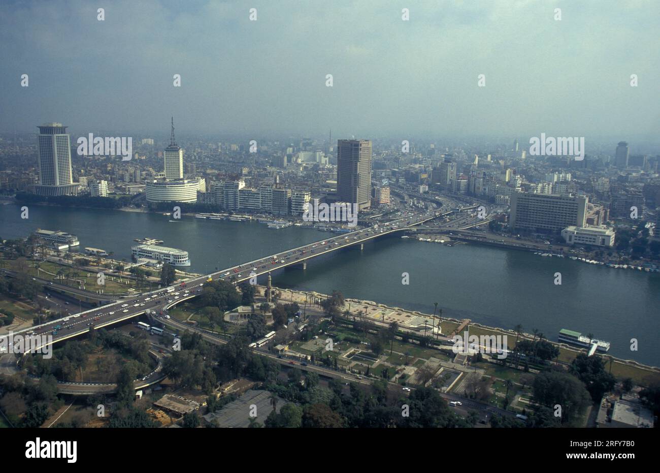 a View of the city Cairo on the nile river, the Capital of Egypt in ...
