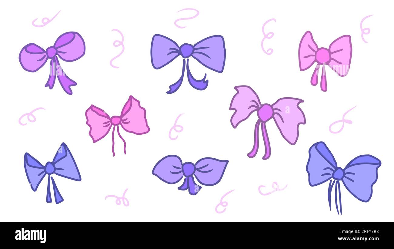 Set of vector cartoon bows and ribbons of different shapes and sizes in ...
