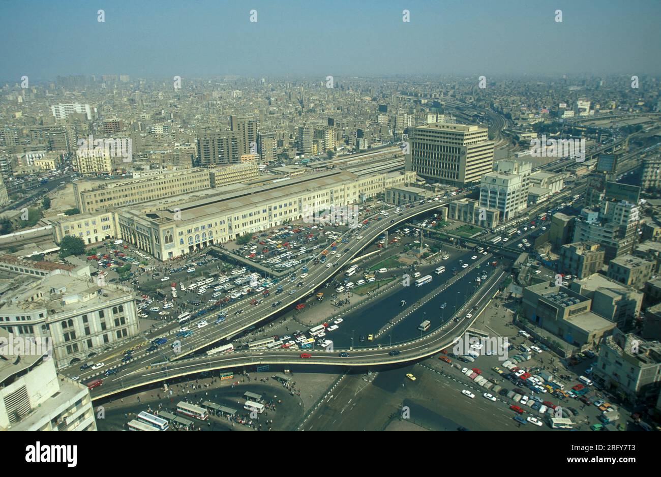a View of the city Cairo with the Ramses Square and Railway Station, in the Capital of Egypt in ...