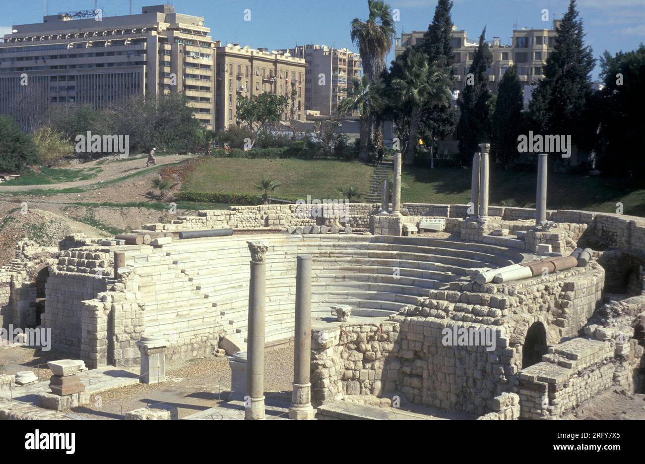 the archaeological site at the Roman Amphitheater Kom El Bekka in the ...