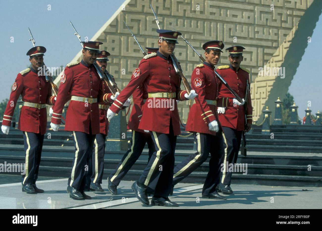 a guard at the Sadat Monument in the city centre of Cairo the capital ...