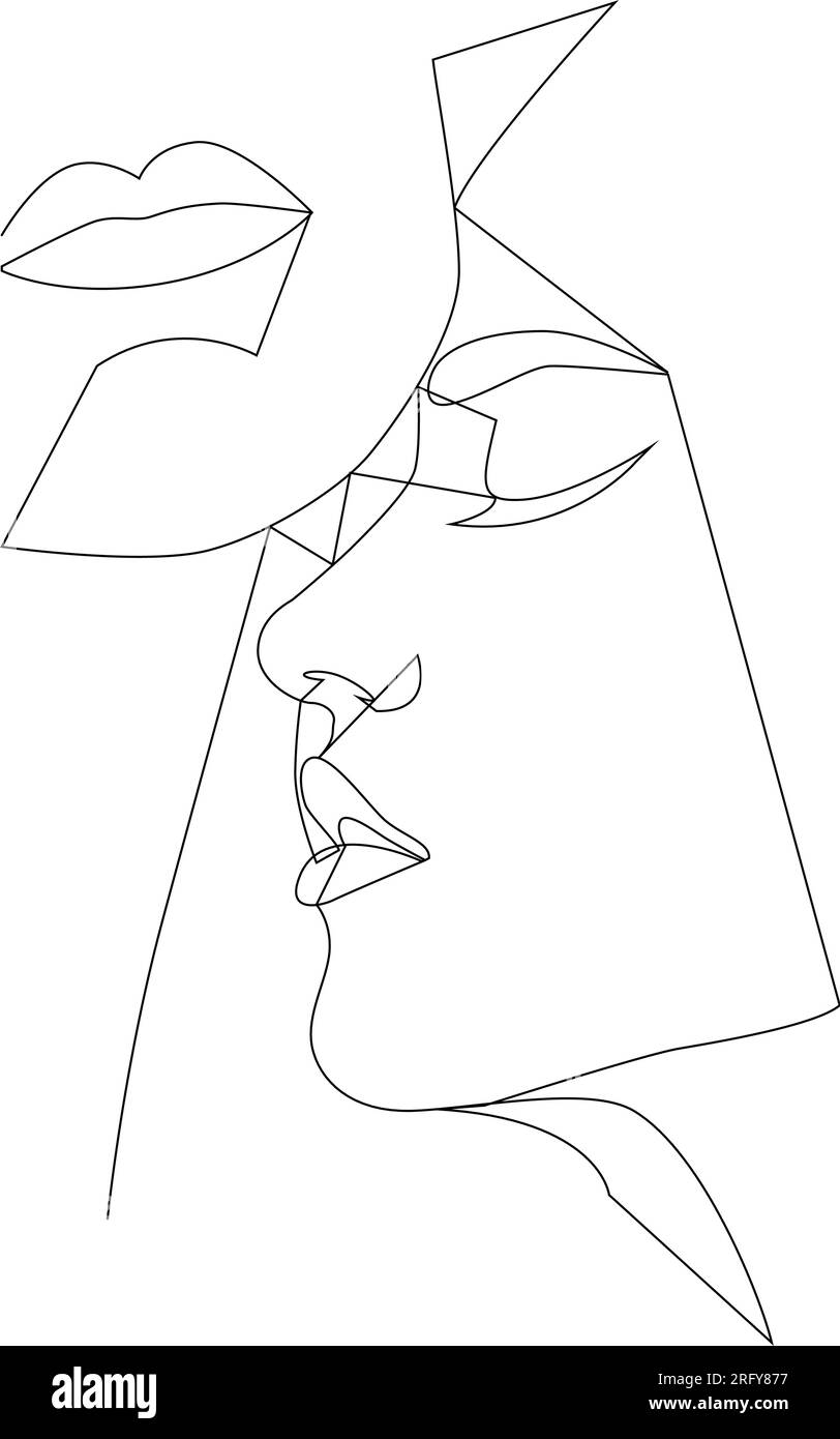 The face is one line. Couple print, kiss print Stock Vector Image & Art ...
