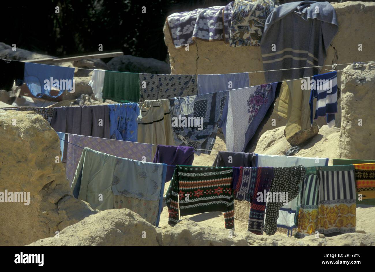 Laundry at a clothes line in the Town and Oasis of Farafra in the ...