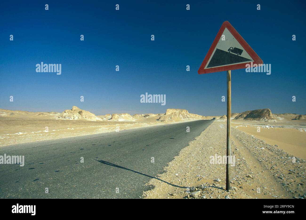 no traffic at the Desert road between the Town and Oasis of Bahariya ...