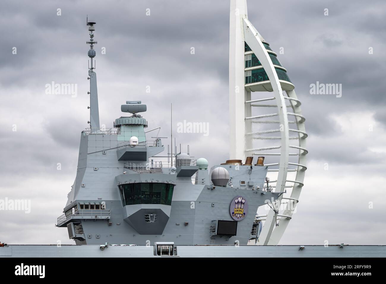 A detail view of the aft island of the aircraft carrier HMS Prince of ...