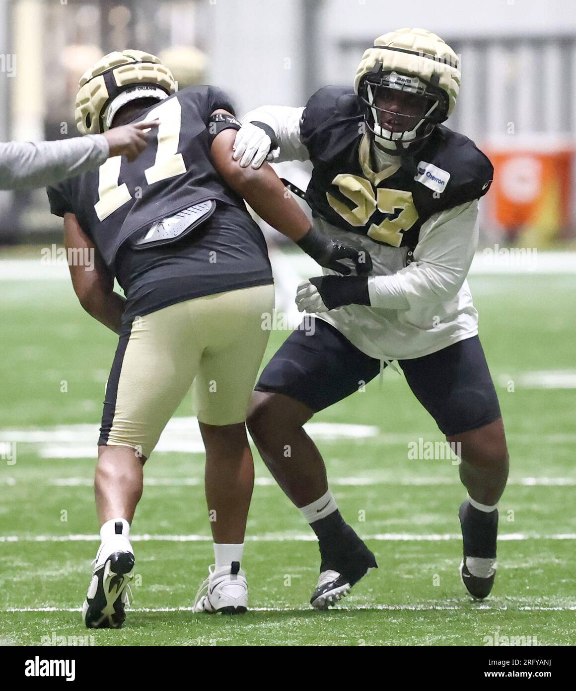 Metairie, USA. 06th Aug, 2023. Defensive tackles Malcolm Roach (97) and ...