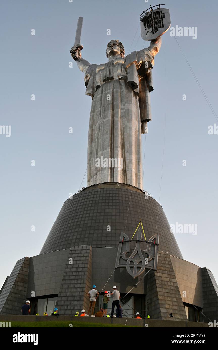 On the shield which is 62-meter tall on the Motherland Monument in Kyiv ...