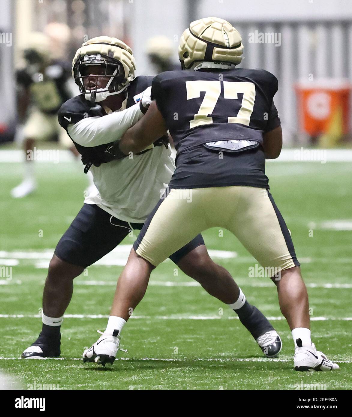 Metairie, USA. 06th Aug, 2023. Defensive tackles Malcolm Roach (97) and ...