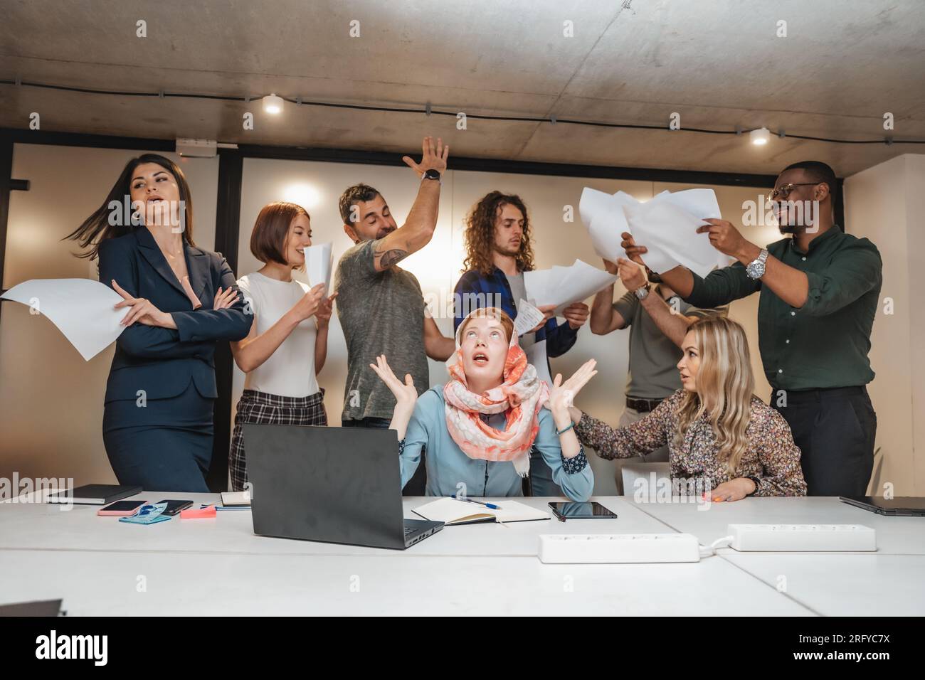 Multiracial business team having conflict. They are arguing while ...