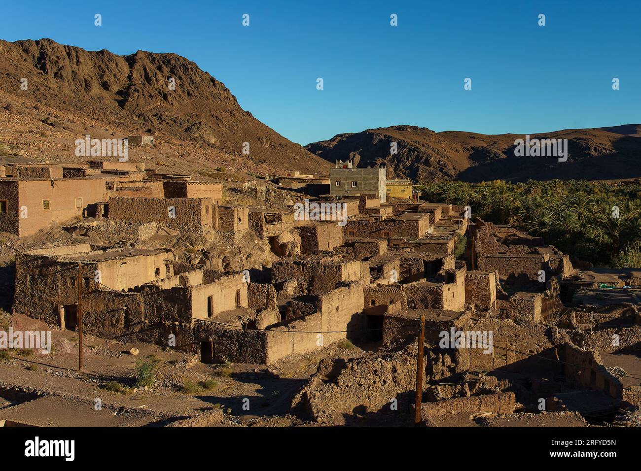 North Africa. Morocco. Oasis of Fint. An abandoned old village in clay ...
