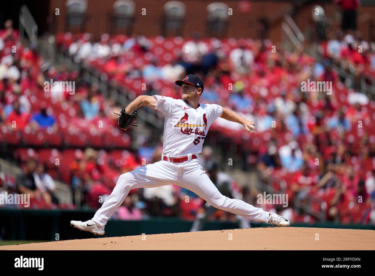 St. Louis Cardinals starting pitcher Zack Thompson throws during the first inning of a baseball ...