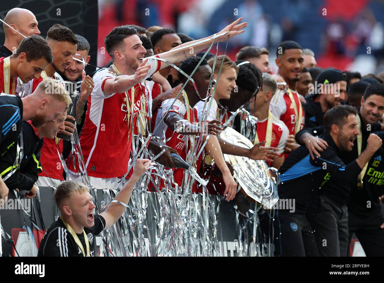 London, UK. 06th Aug, 2023. Declan Rice of Arsenal celebrates after his ...