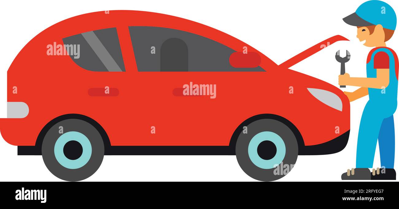 Car mechanic open hood Stock Vector Images - Alamy