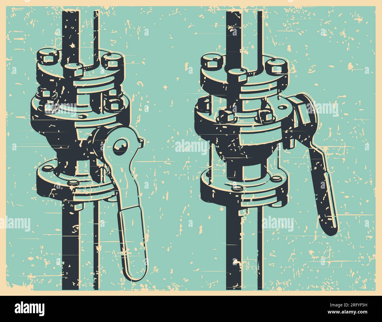 Stylized vector illustration of ball valve in retro poster style Stock ...