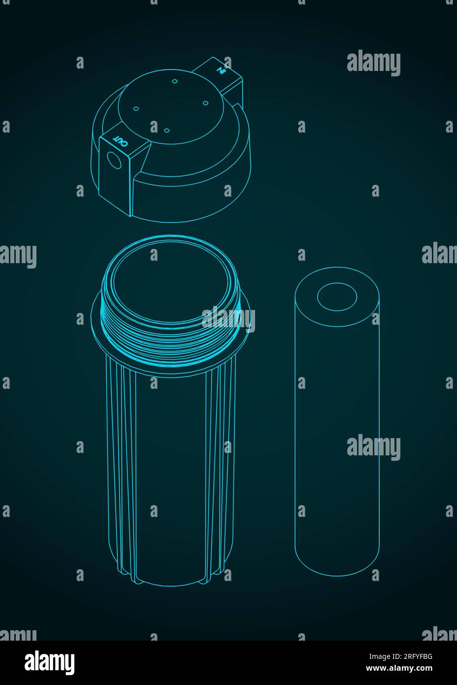 Stylized vector illustration of isometric blueprint of reverse osmosis ...