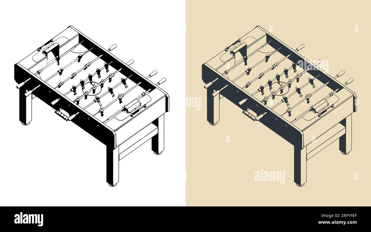 Stylized vector isometric illustration of a classic foosball table ...