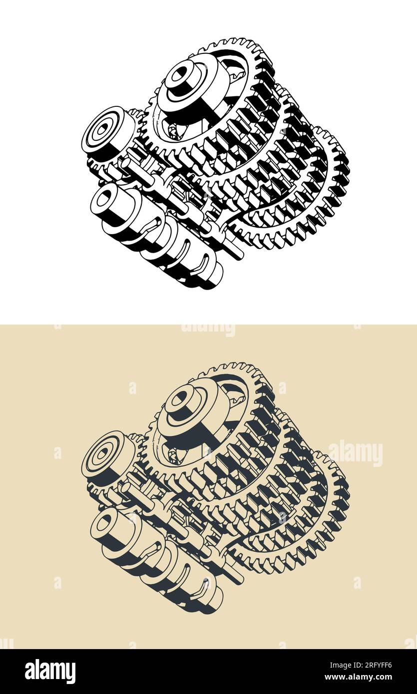 Stylized vector illustration of sequential transmission gearbox Stock ...