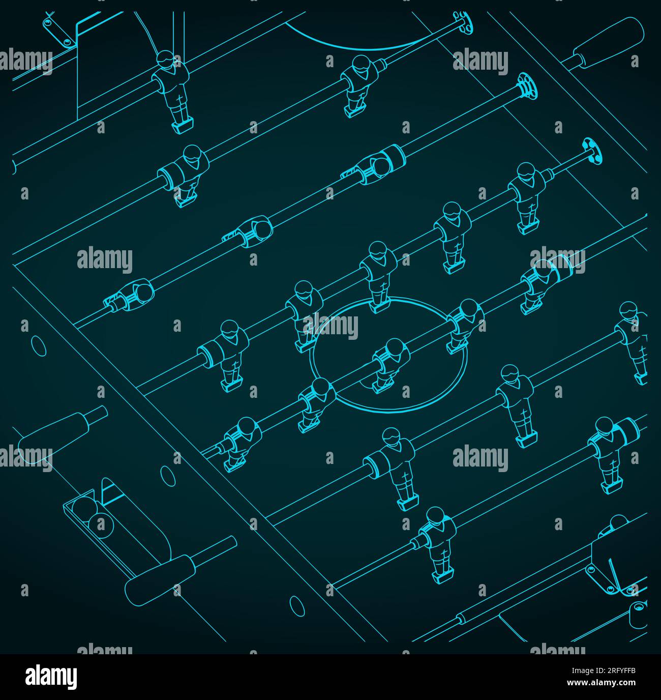 Stylized vector illustrations of a classic foosball table close up ...