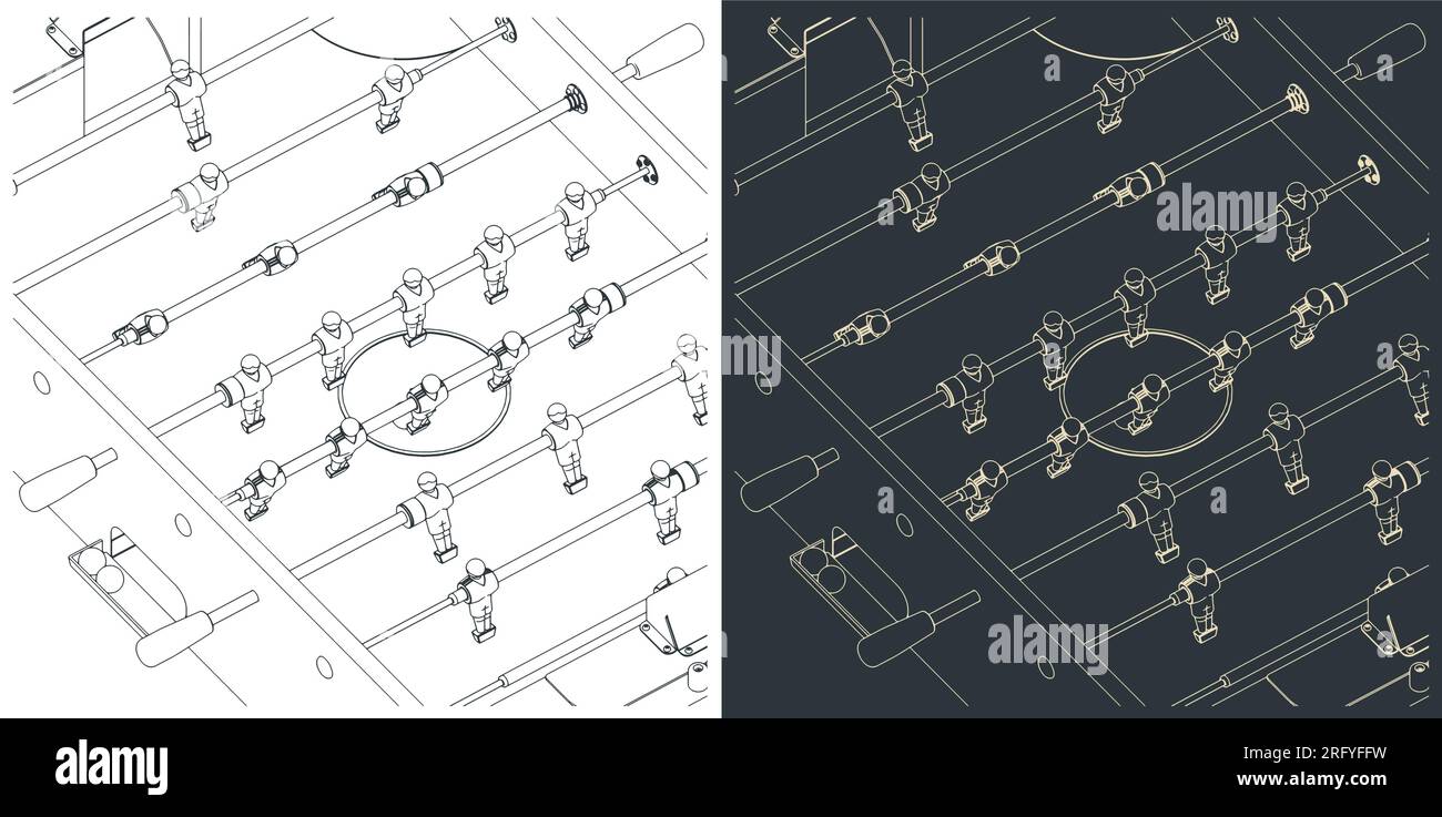 Stylized vector illustrations of a classic foosball table close up ...