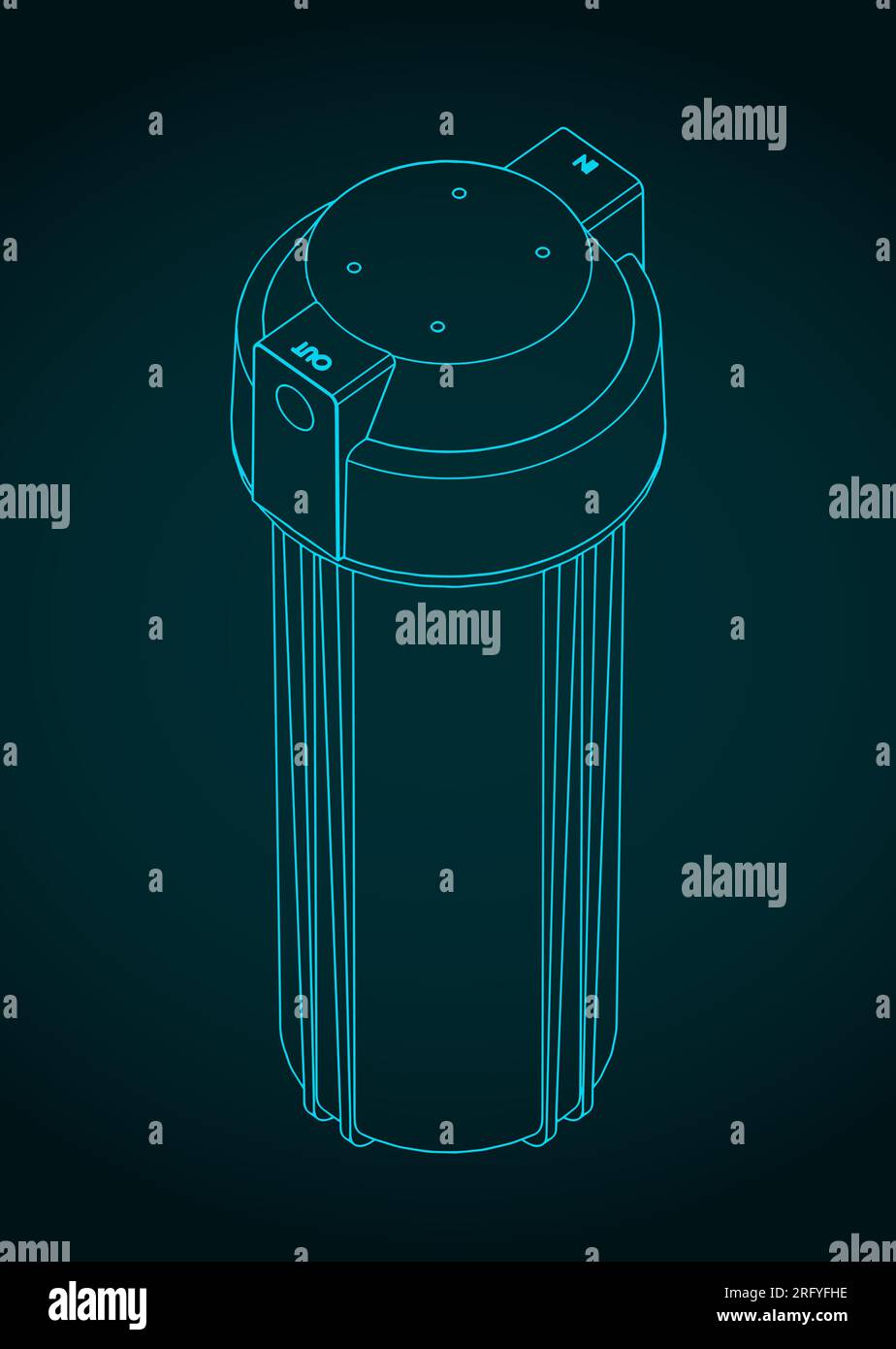 Stylized vector illustration of isometric blueprint of reverse osmosis ...