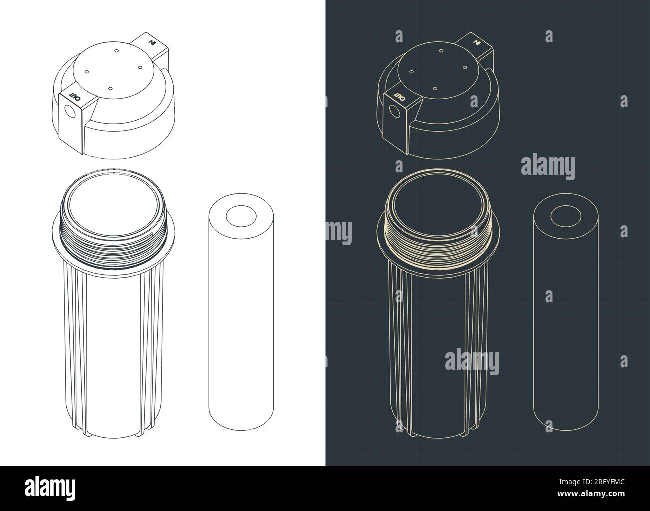 Stylized vector illustrations of isometric blueprints of reverse ...