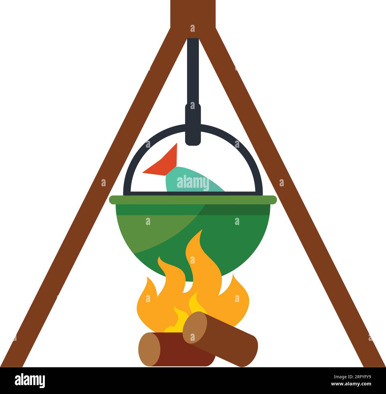 Fishing pot over campfire vector icon Stock Vector Image & Art - Alamy