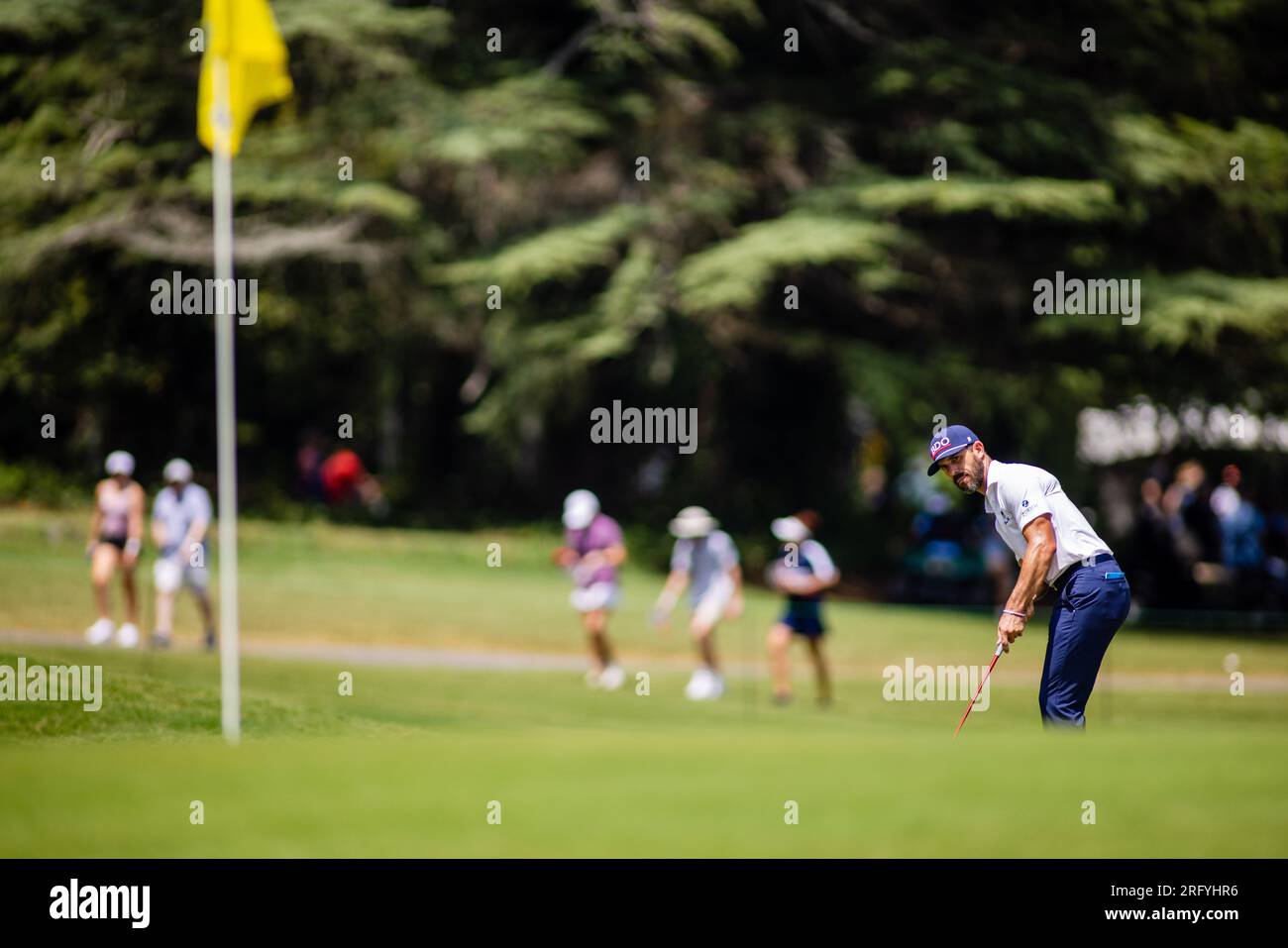 August 6, 2023: Billy Horschel putts for birdie on the first green of ...
