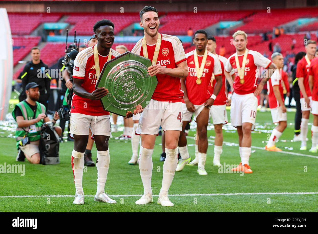 LONDON, UK - 6th Aug 2023: Declan Rice and Bukayo Saka of Arsenal ...