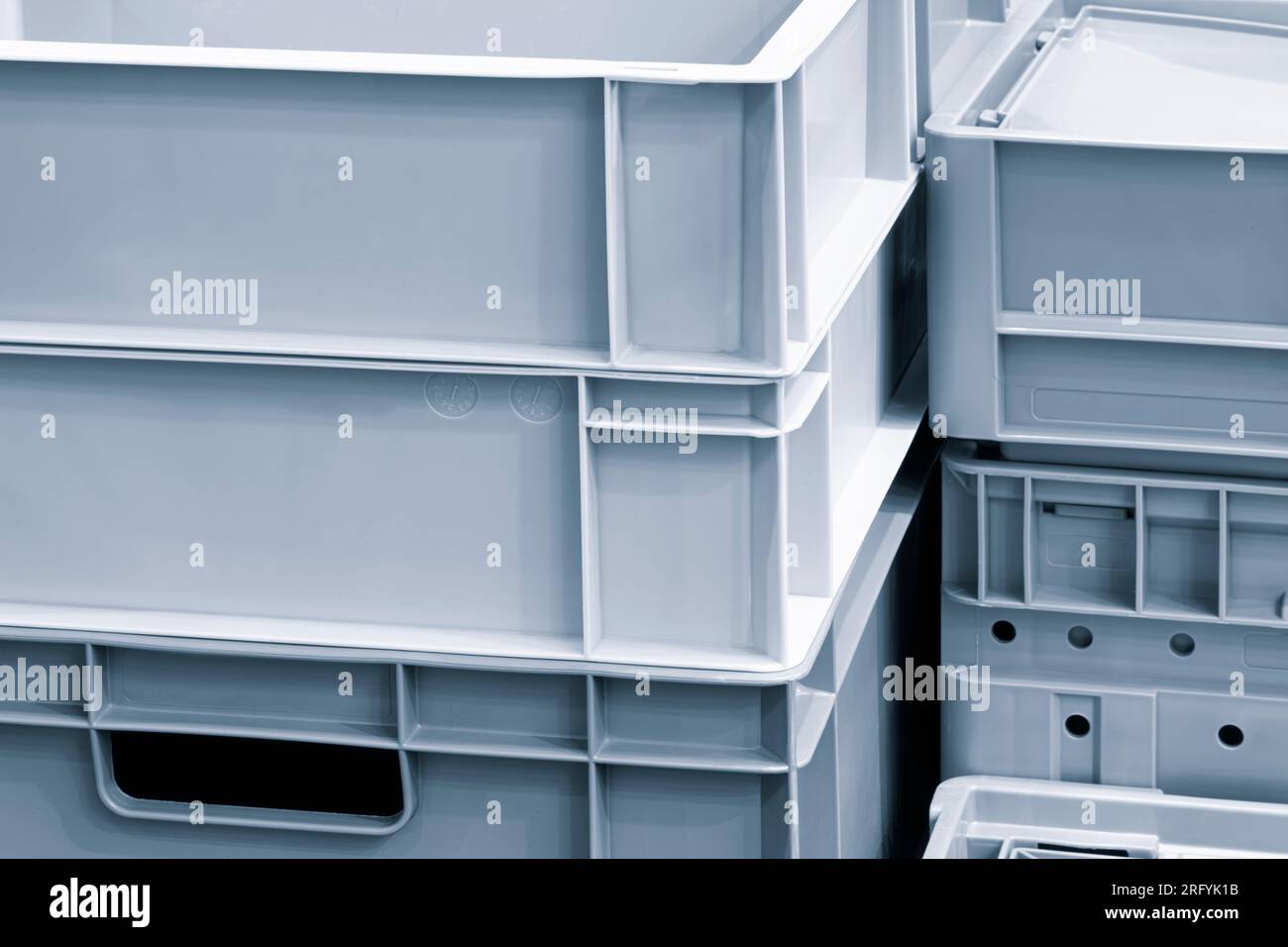 Plastic boxes and crates for shipping at transport pallet hi-res stock ...