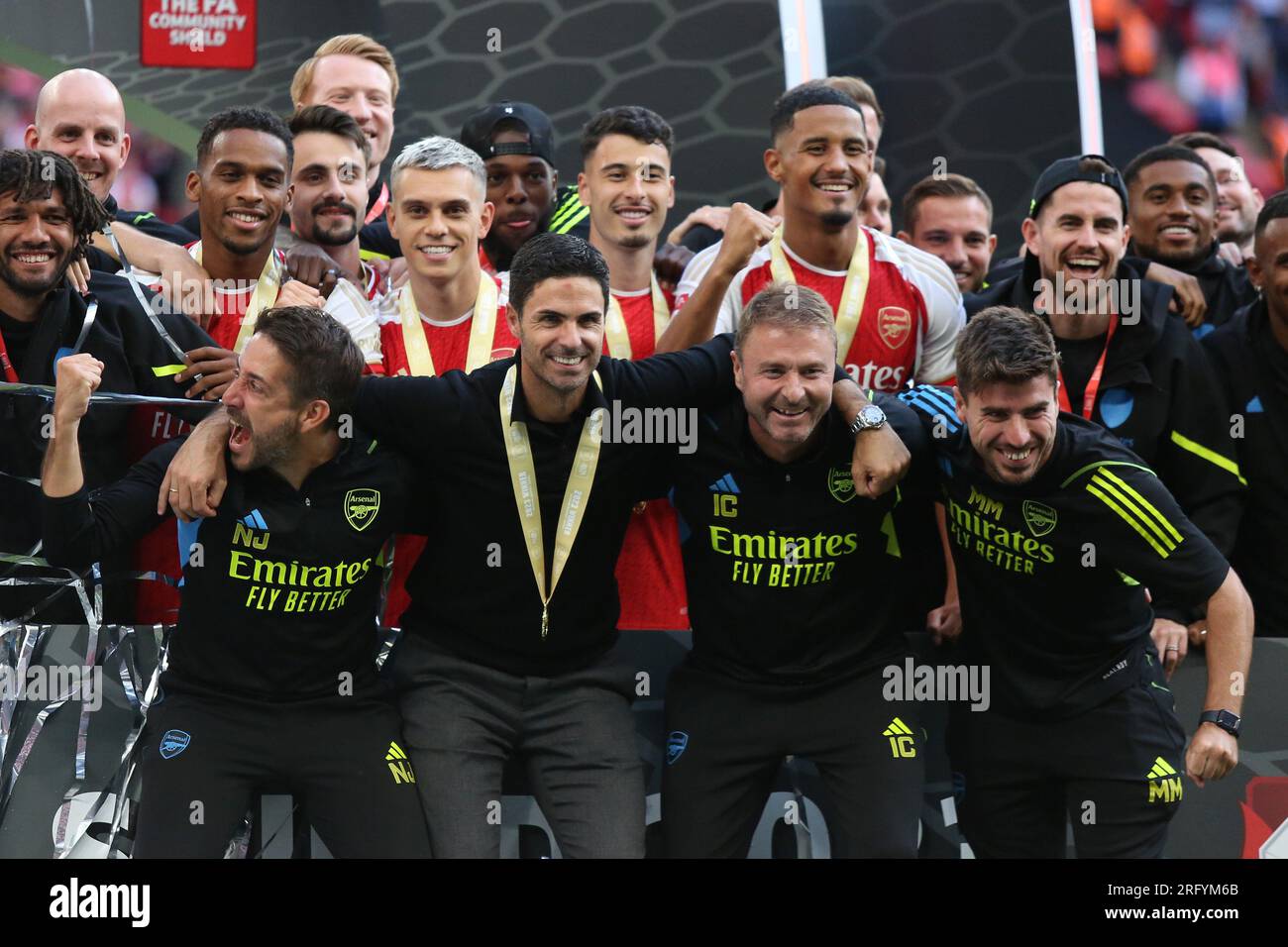 London, UK. 06th Aug, 2023. Arsenal celebrate winning the FA Community ...