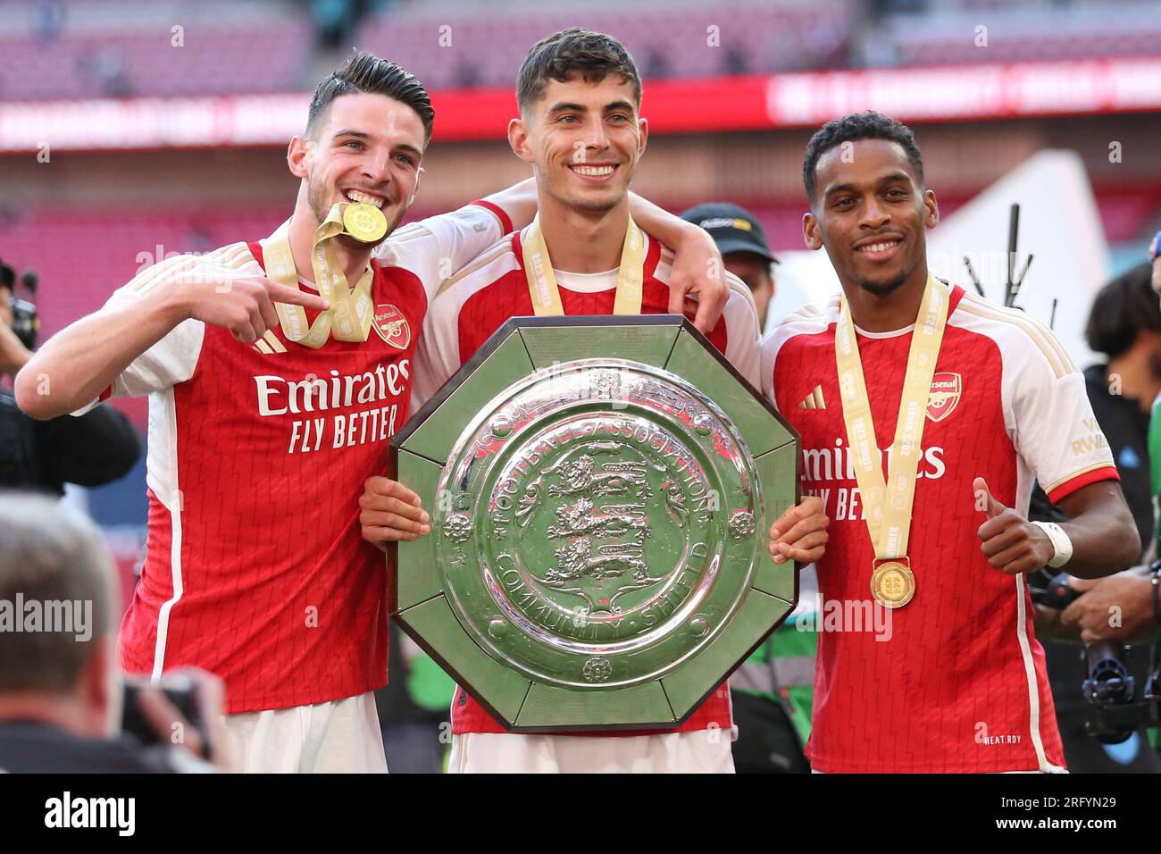 London, UK. 06th Aug, 2023. Arsenal celebrate winning the FA Community ...
