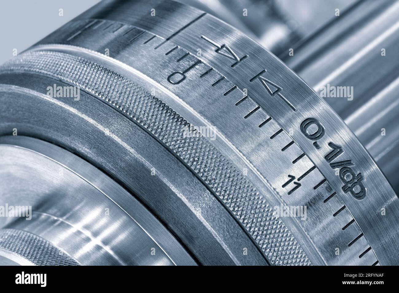 Lathe control knobs close up blue tone. Metal machine tools industry ...