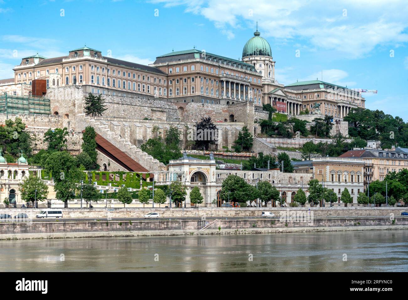 Budapest, HU – June 11, 2023 Three quarter view of Buda Castle. Sitting ...