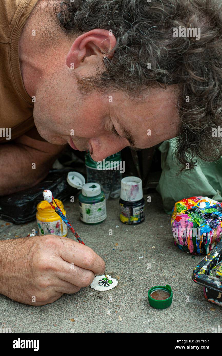 Artist Ben Wilson, who creates tiny paintings on chewing gum on the ...