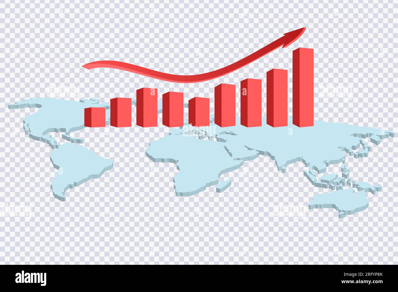 Curved shape red arrow and chart on background global map on ...