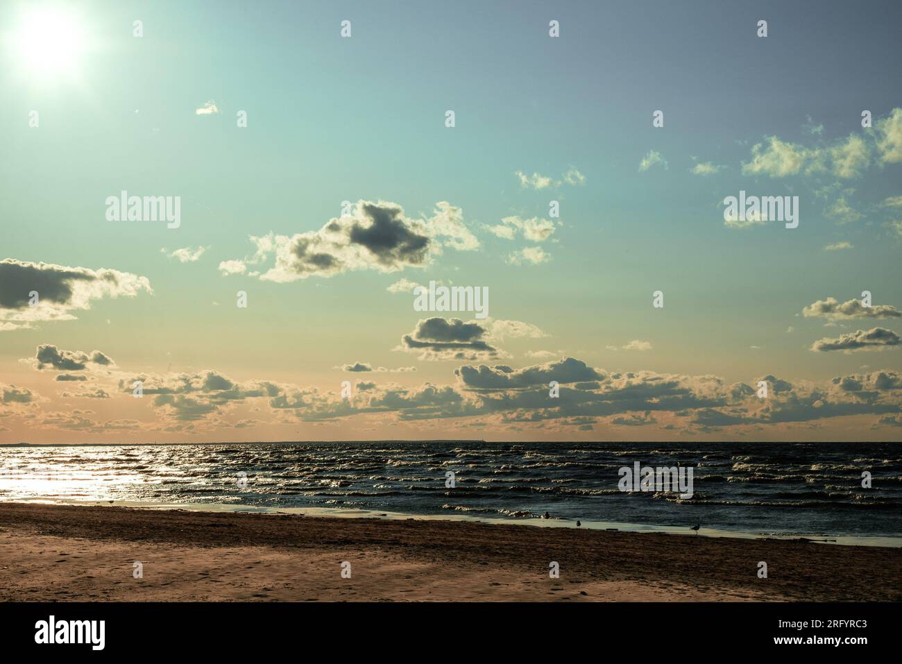 Calming beach scenery and light waves. The concept of unity with nature ...