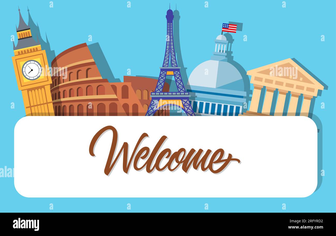 Welcome Lettering with Famous Landmarks Stock Vector Image & Art - Alamy