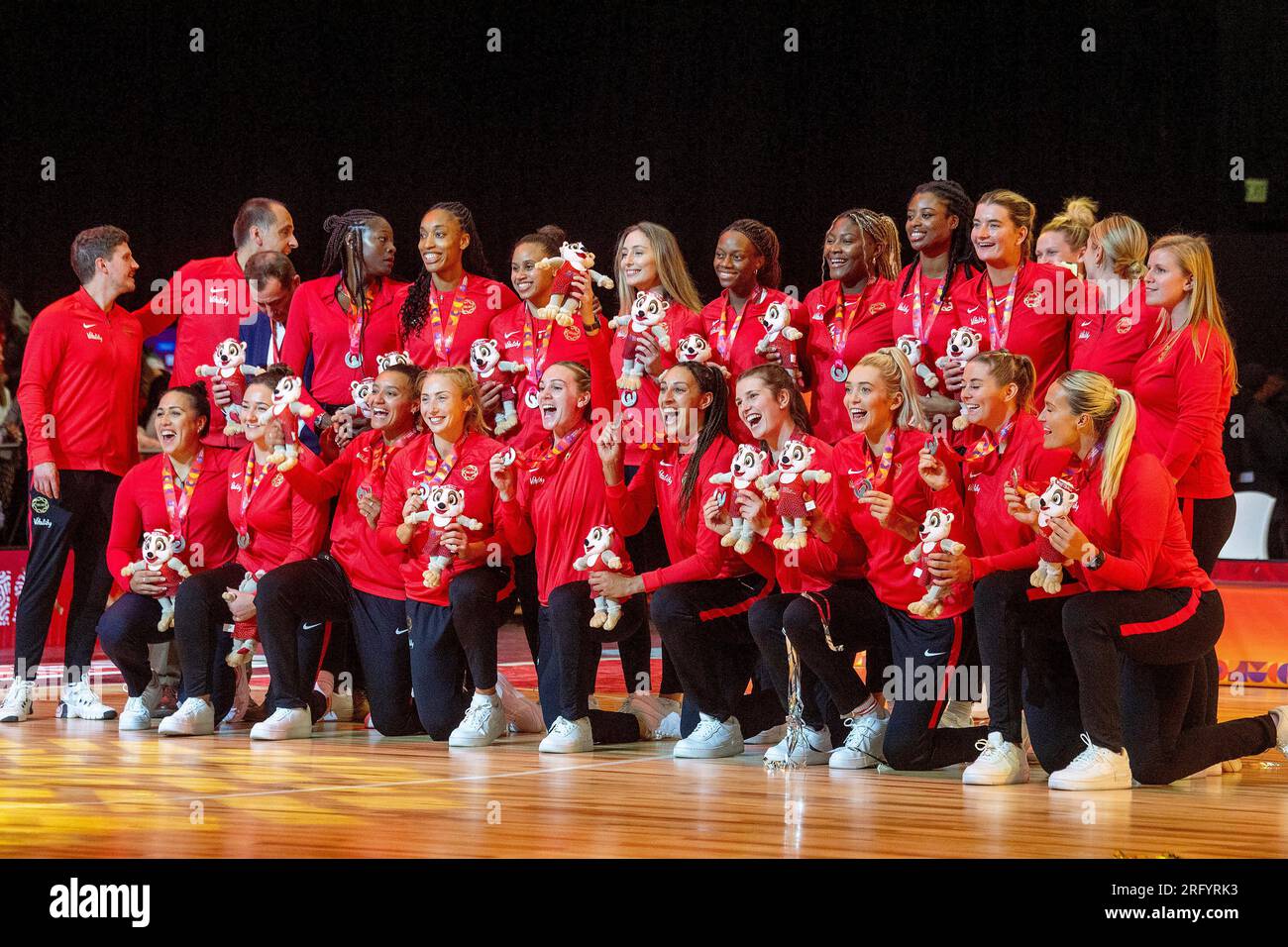 England players with silver medals after the 2023 Netball World Cup ...
