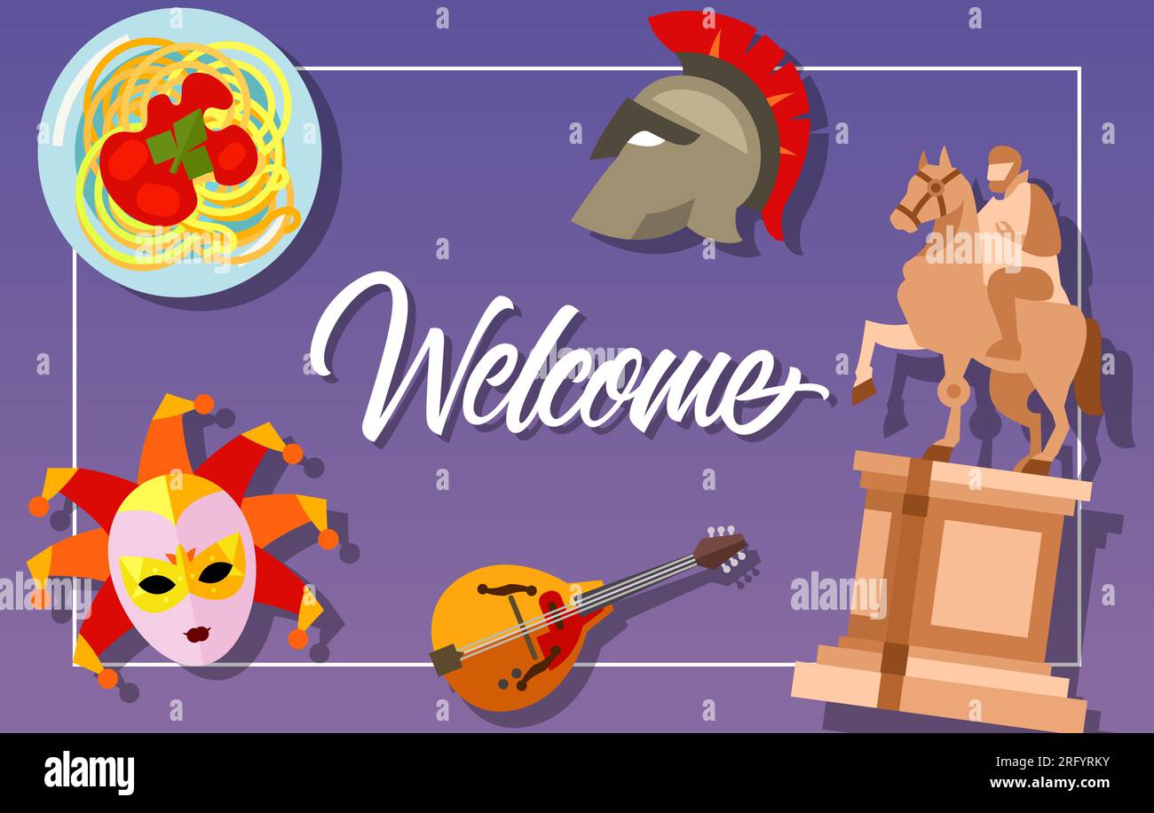 Welcome Lettering with Italian Symbols Stock Vector Image & Art - Alamy