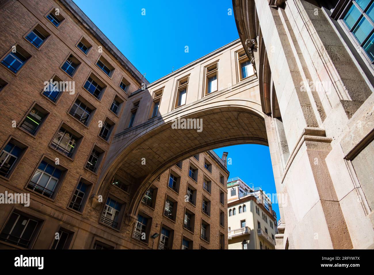Barcelona, Spain - May 26 2022: An amazing bridge connecting two ...