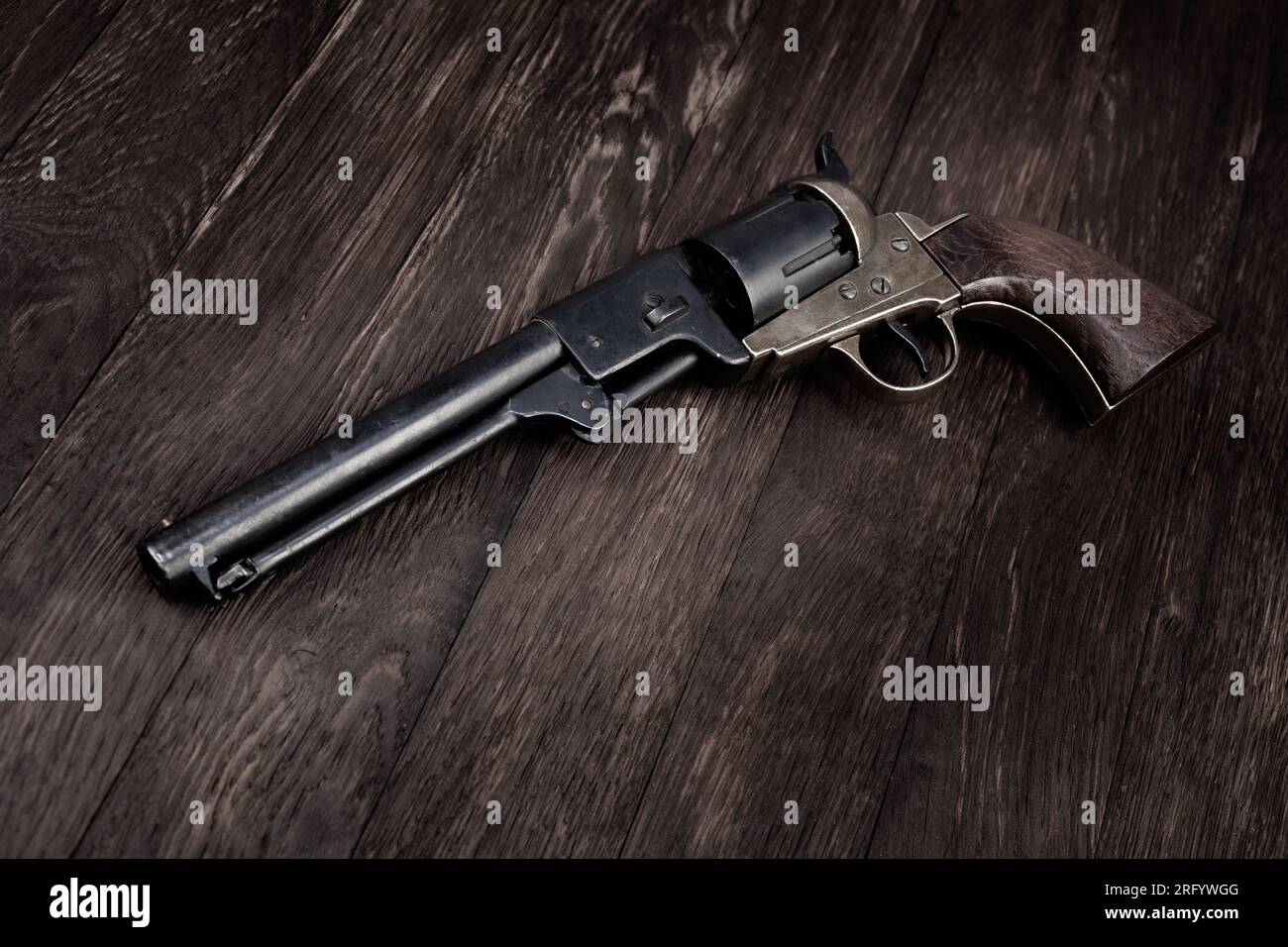 Antique american old west percussion revolver on wooden deck Stock ...
