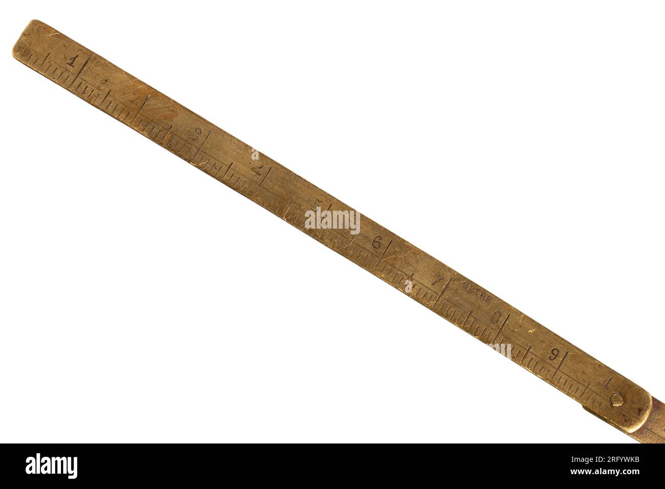 Antique carpenter's brass ruler from isolated on white background Stock ...