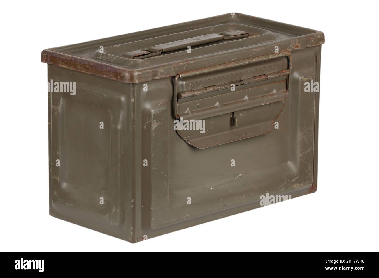 US army green metal .50 cal ammo can isolated on white background Stock Photo - Alamy