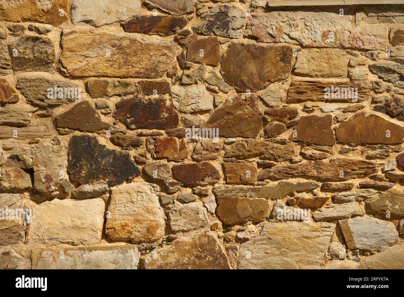 The texture of the old medieval wall of the house, lined with brown ...
