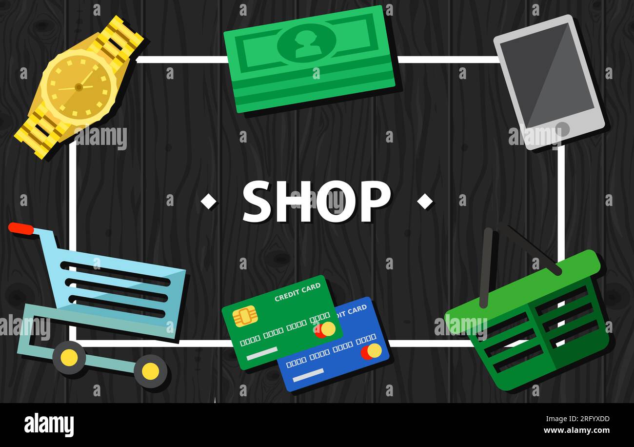 Shop Lettering with Shopping Symbols Stock Vector Image & Art - Alamy