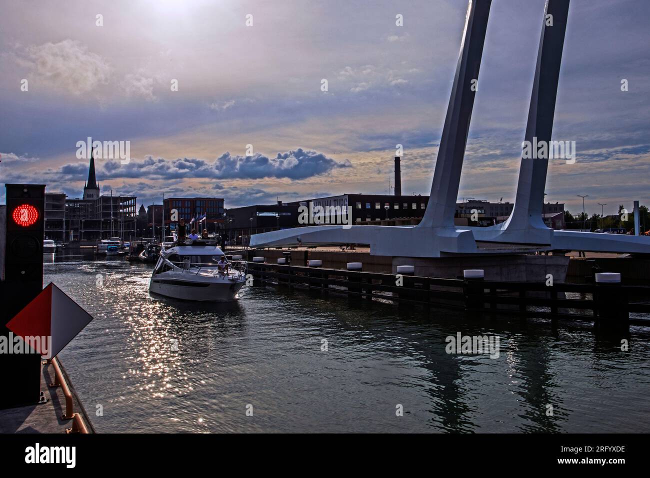 Sliding bridge in Talin in Estonia allows pleasure boats to pass ...