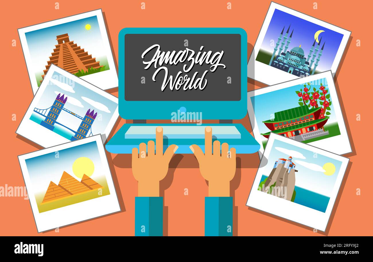 Amazing World Lettering on Laptop Screen Stock Vector Image & Art - Alamy