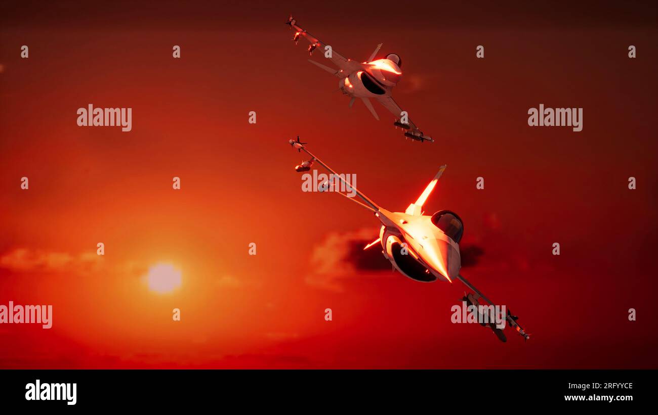 Military aircraft in flight equipped with missiles, combat set-up. F-16 ...