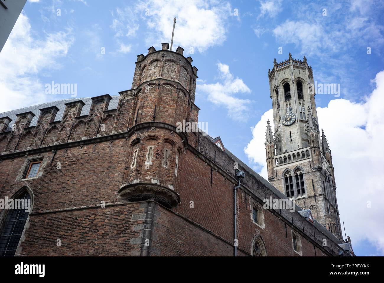 view of the The beffroi belfry of Bruges is a medieval building located ...