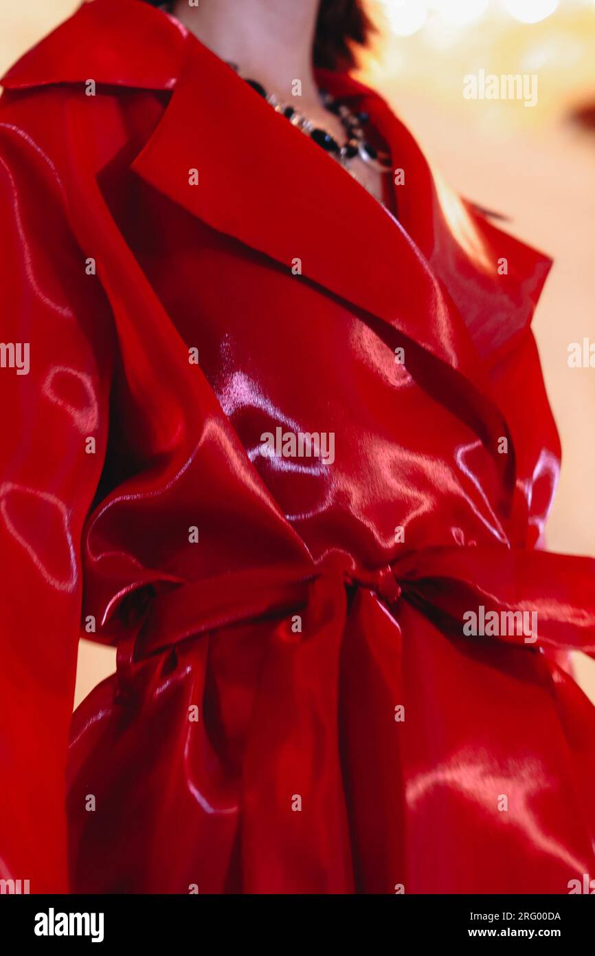 Fashion details of bright glossy red dress. Fancy trendy outfit, female ...